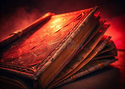 Unveiling Secrets A Dramatic Closeup Of Open Book Pages Against A Striking Red And Dark