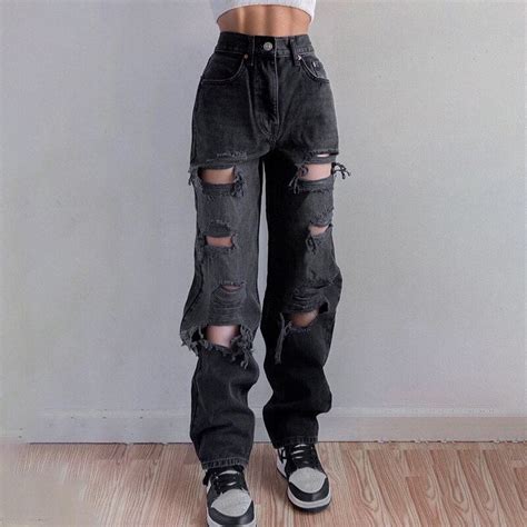 Oh So Ripped Baggy Jeans Womens Ripped Jeans High Waist Pants