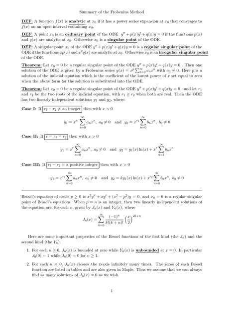 Summary Of Frobenius Method Pdf Ordinary Differential Equation Analytic Function