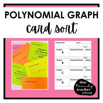 Graphing Polynomial Functions Card Sort Activity Fun Engaging Practice