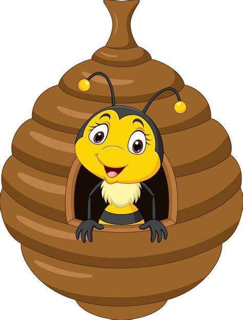 Pequeña Abeja Linda De Dibujos Animados Dentro De La Colmena Cartoons