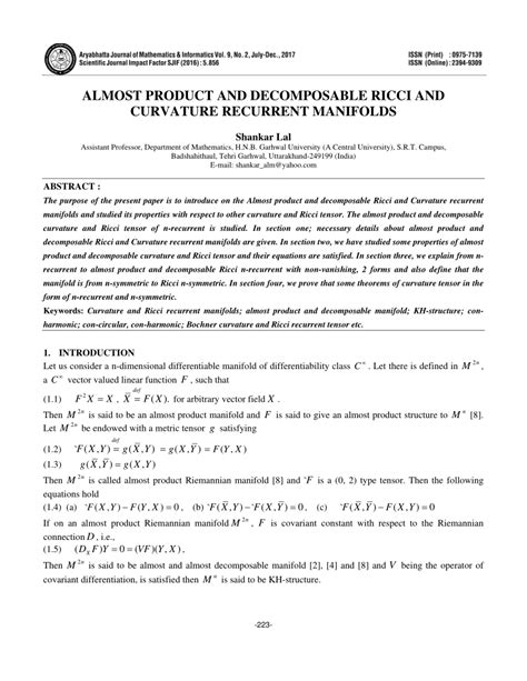 Pdf Almost Product And Decomposable Ricci And Curvature Recurrent Manifolds