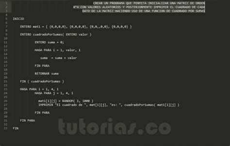 Funciones Pseudocodigo Cuadrado De Elementos De Matriz Por Sumas