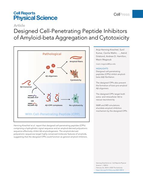 Pdf Designed Cell Penetrating Peptide Inhibitors Of Amyloid Beta Aggregation And Cytotoxicity