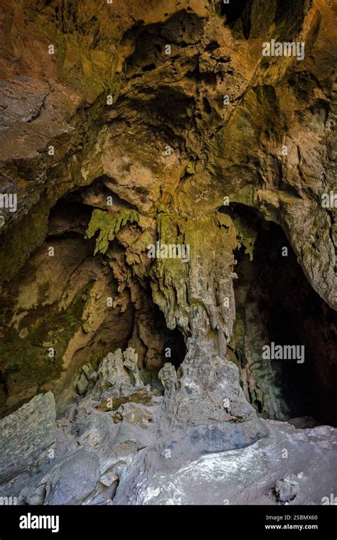 Many Rock Formations Inside The Scenic Railay Bat Cave On Phranang