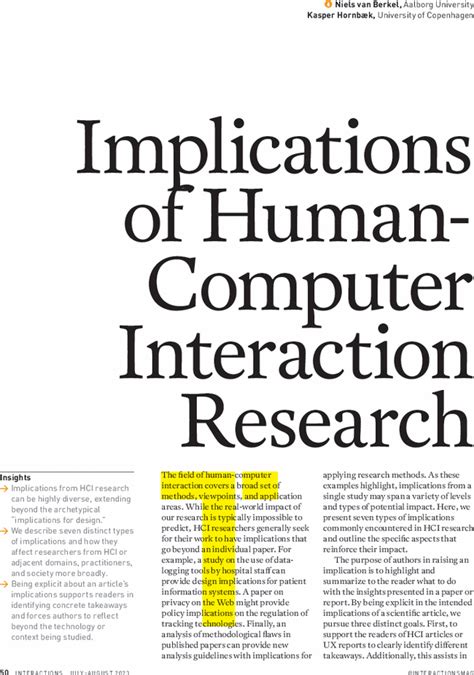 implications of human computer interaction research interactions