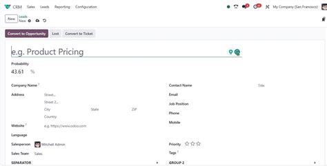 how to create a lead in odoo 17 crm