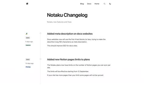 How To Create A Changelog Website With Notion Notaku Blog