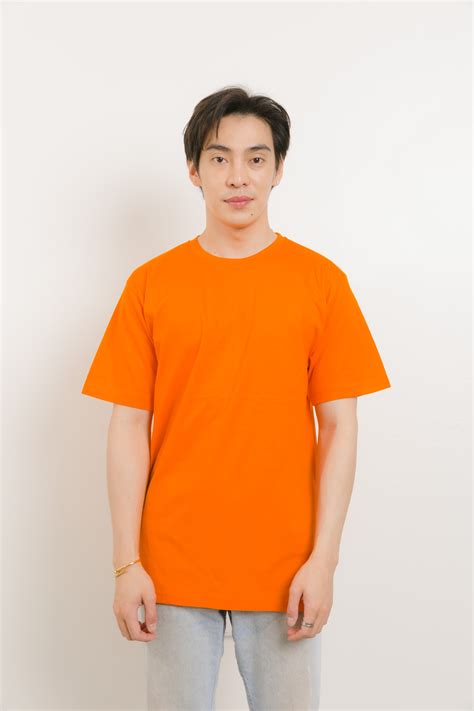 เสื้อยืด [สีส้ม] คอกลม แขนสั้น Cotton แท้100 No 32 เสื้อยืดแขนสั้น Cottonthailand