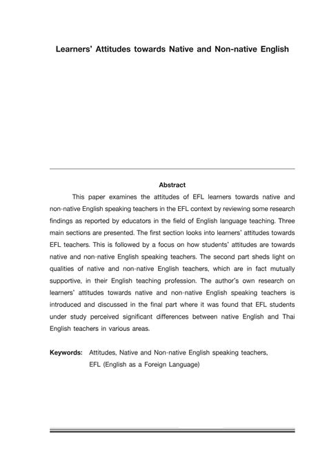 Solution Learners Attitudes Towards Native And Non Native English Speaking Teachers In The Efl