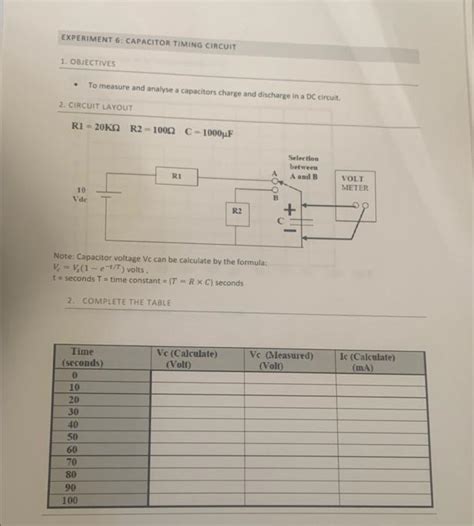 Solved Experiment 6 Capacitor Timing Circuit 1 Objectives