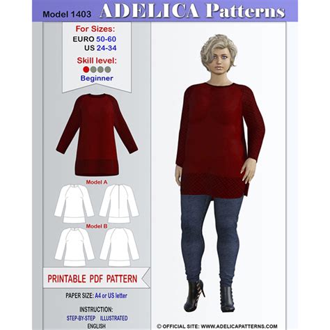 Plus Size Raglan Sleeve Tunic Sewing Pattern Womens Sizes 24 34 Us