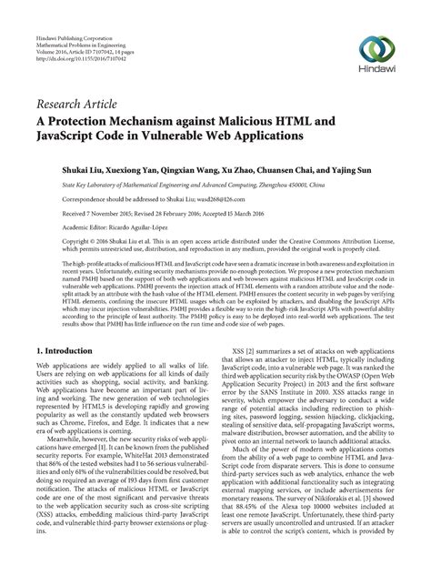 A Protection Mechanism Against Malicious HTML And Java Script Code In Vulnerable Web Research
