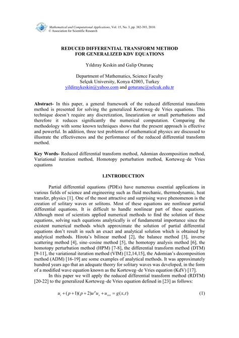 Pdf Reduced Differential Transform Method For Generalized Kdv Equations
