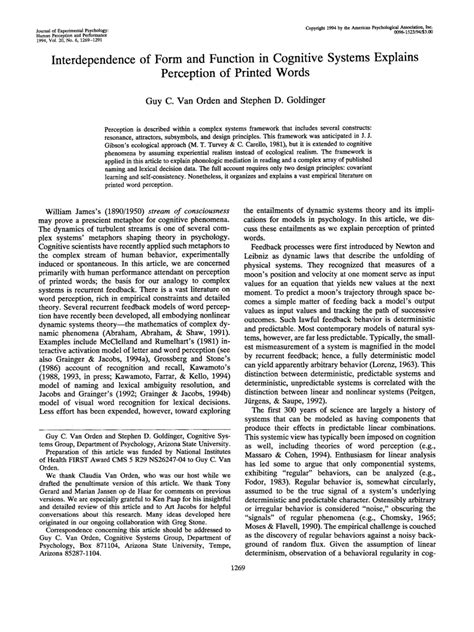 Pdf Interdependence Of Form And Function In Cognitive Systems