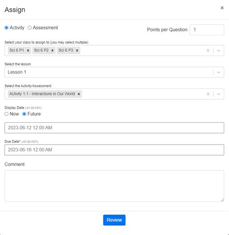 the form above allows you to assign work to one or more of your classes