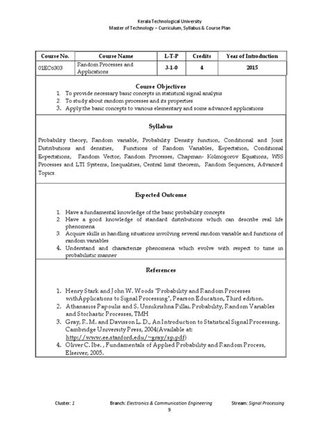 Random Process Syllabus Pdf Stochastic Process Markov Chain