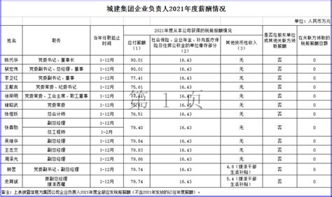 城建集团企业负责人2021年度薪酬情况公示 信息公开