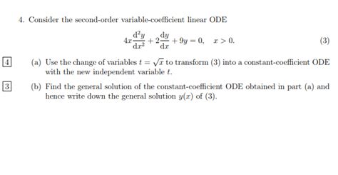 Solved The Second Order Variable Coefficient Linear Ode A