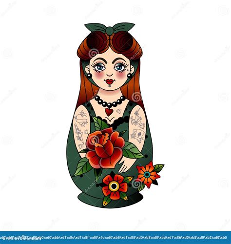 Old School Tattooed Girl Russian Lady Vintage Pin Up Toy Retro