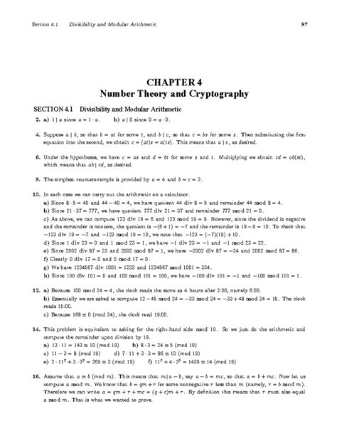 Rosen Irg Chap04 偶数题答案 Section 4 Divisibility And Modular Arithmetic 87 Chapter 4 Number