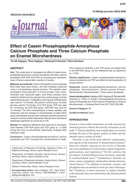 Pdf Effect Of Casein Phosphopeptide Amorphous Calcium Phosphate And Three Calcium Phosphate On