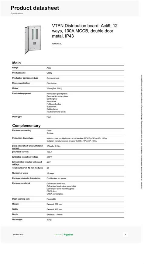 Three Phase 440 V Schneider A9hvn12l Acti9 Vtpn Db 12 Ways Mccb I C 100a At ₹ 9384 Piece In New