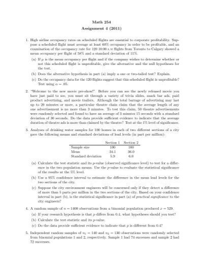 Math 254 Assignment 4 2011