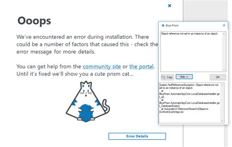 Debugging Installation Error In Blueprism After Admin Credentials Are Filled Stack Overflow