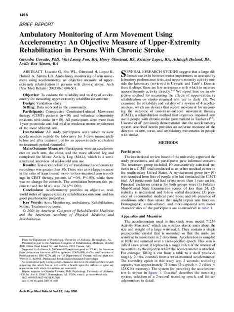 pdf ambulatory monitoring of arm movement using accelerometry an objective measure of upper