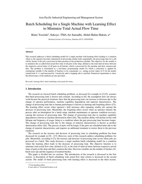 Pdf Batch Scheduling For A Single Machine With Learning Effect To