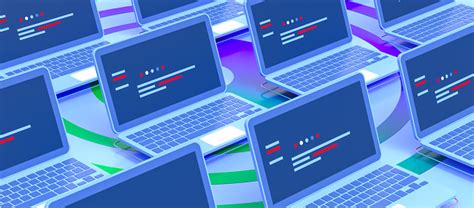 디지털 인터페이스 화면 파란색 및 보라색 그라데이션 배경 네온 불빛 추상 데이터 시각화 3d 렌더링 사이버펑크 미학 상호 연결된 장치가 있는 아이소메트릭 노트북 어레이 0