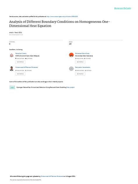 Analysis Of Different Boundary Conditions On Homogeneous One Dimensional Heat Equation Pdf