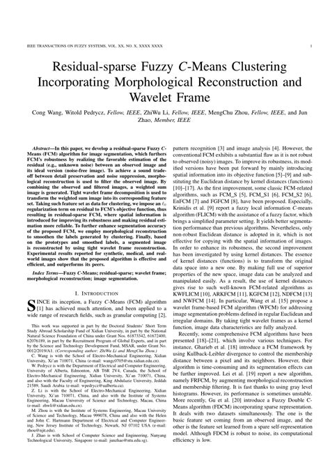 Pdf Residual Sparse Fuzzy C Means Clustering Incorporating Morphological Reconstruction And