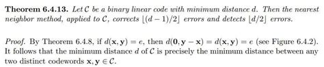 Solved 643 Let C Be A Binary Linear Code Of Minimum