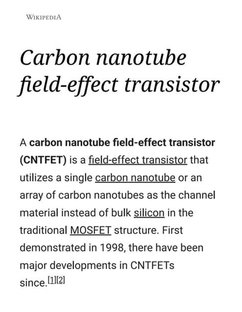 Carbon Nanotube Field Effect Transistor Wikipedia Pdf
