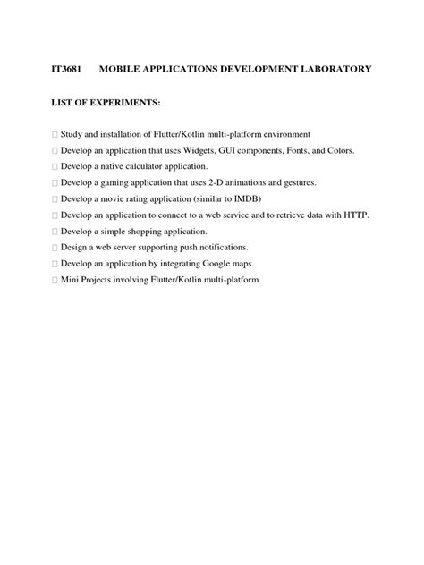 It3681 Mobile Applications Development Laboratory Pdf Android Operating System Java