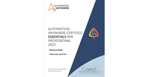 Shaik Rizwana On Linkedin Automation Anywhere Certified Essentials Rpa Professional Automation