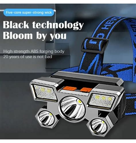 Led 5 헤드 헤드라이트 강한 빛 슈퍼 브라이트 헤드램프 Usb 충전식 낚시 램프 장거리 마운트 광산 손전 티몬