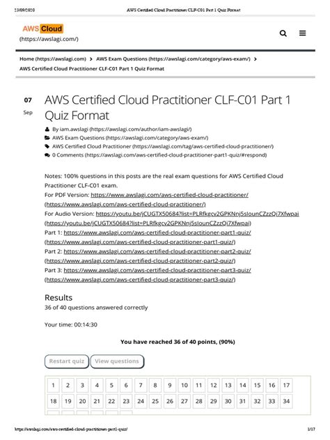 Aws Certified Cloud Practitioner Clf C01 Part 1 Quiz Format Pdf Amazon Web Services Cloud