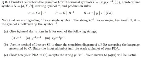 Solved Q 8 Consider The Context Free Grammar G With Terminal Symbols