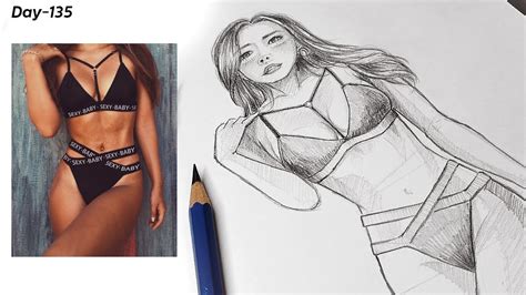 How To Draw Bikini Girl Swimsuit Sketching Pencil Day 135 Youtube