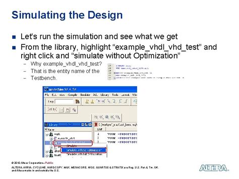 modelsim simulation example vhdl testbench 2010 altera corporationpublic