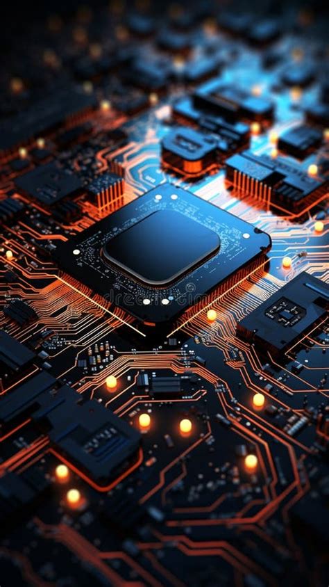 Connected Microchips With Circuit Diagram Background Generate Ai Stock Image Image Of Design