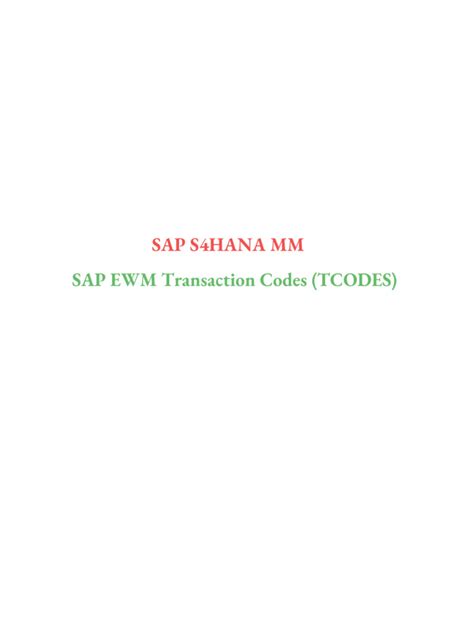 Sap Ewm Transaction Code Tcodes Pdf Warehouse Computing