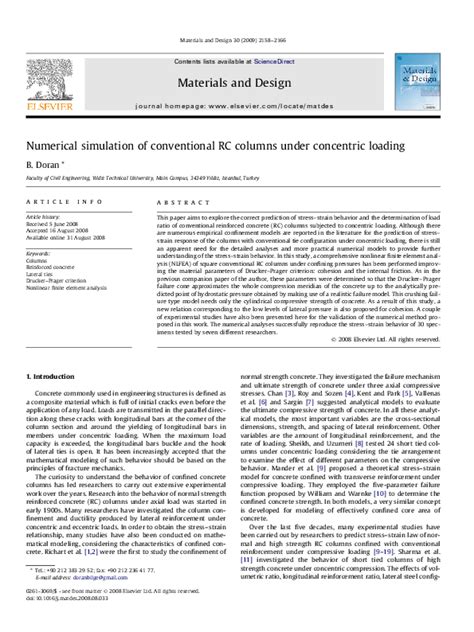 Pdf Numerical Simulation Of Conventional Rc Columns Under Concentric Loading