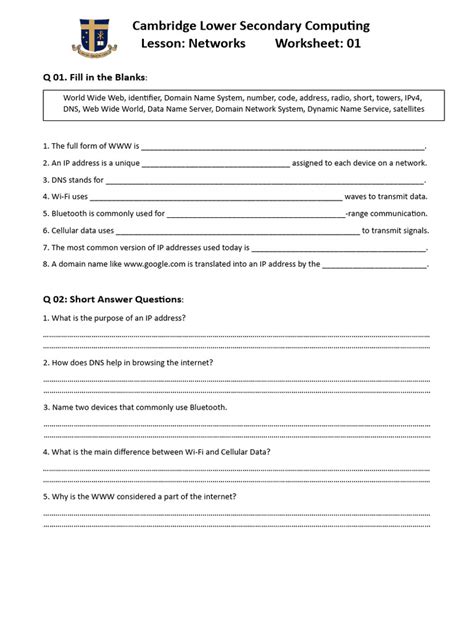 networking worksheet 01 pdf domain name system computer network