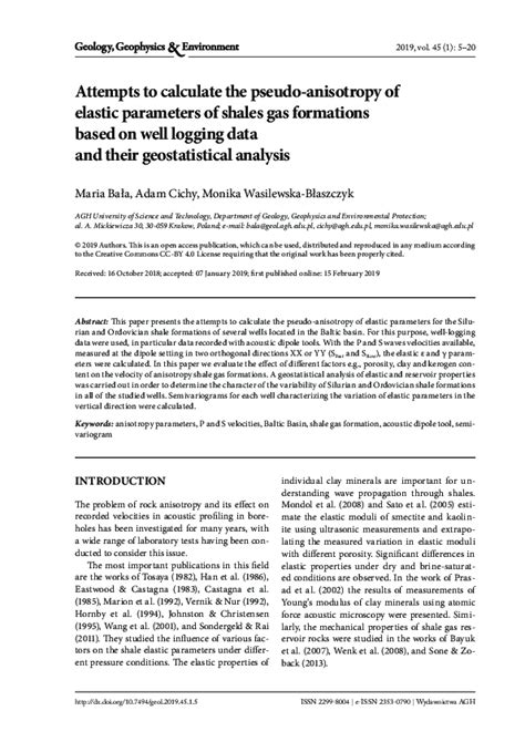 Pdf Attempts To Calculate The Pseudo Anisotropy Of Elastic Parameters Of Shales Gas Formations