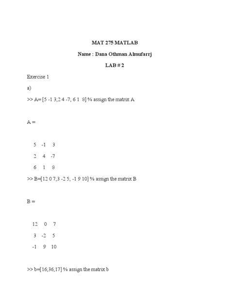Mat 275 Matlab Assignment Lab2 Pdf Computational Science Mathematical Concepts