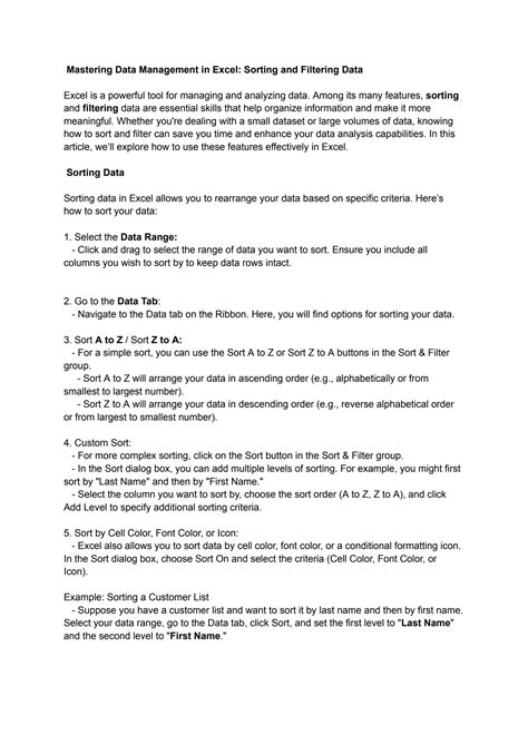 Solution How To Sorting And Filtering Data In Excel Studypool